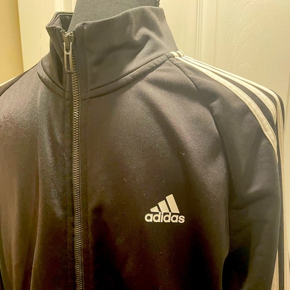 adidas | Jackets & Coats | Adidas Track Jacket Zip Up Black White Strip ...